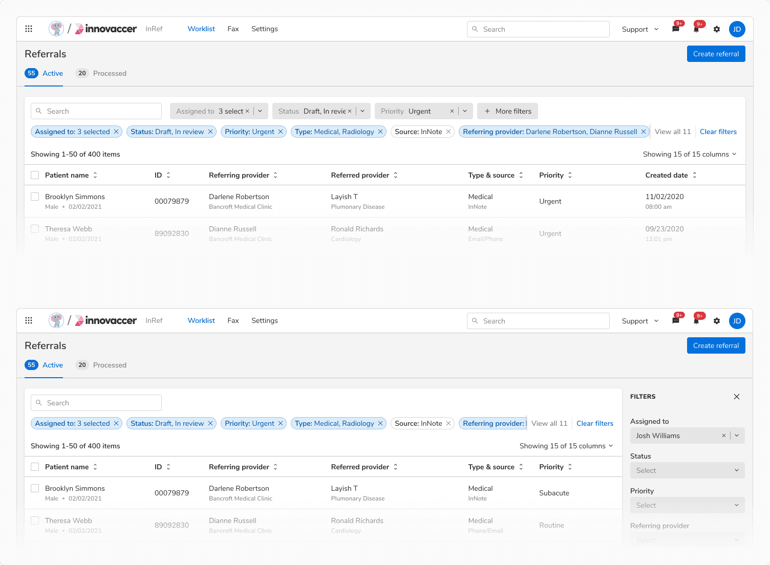 Collapsed view of applied filter chips